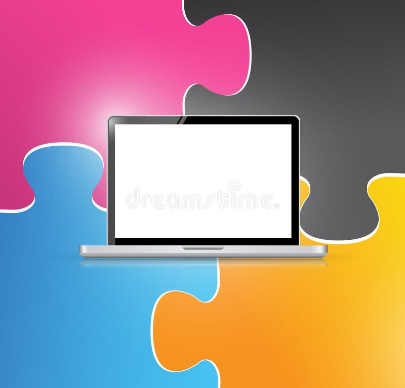 Puzzle Piece and Laptop Illustration Stock Illustration - Illustration ...