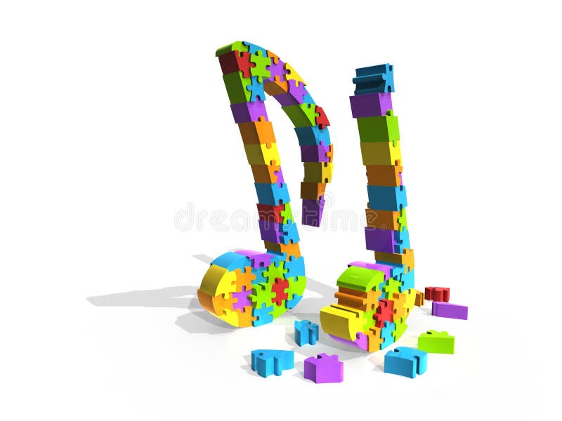 Puzzle piece music notes stock illustration. Illustration of three ...
