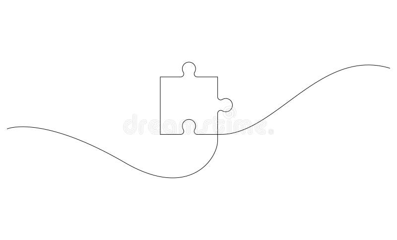 Puzzle Piece One Continuous Line Drawing. Jigsaw Puzzle Element. Vector ...