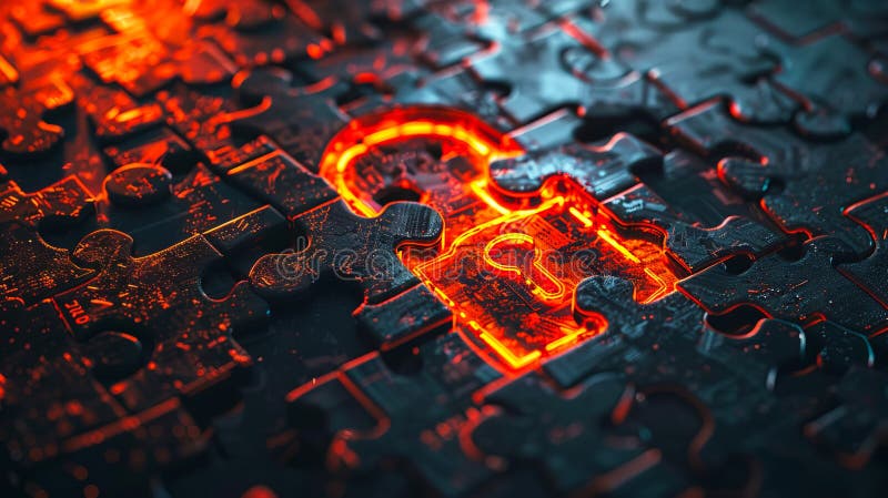 A Puzzle Piece with an Orange Lock on it Stock Image - Image of puzzle ...