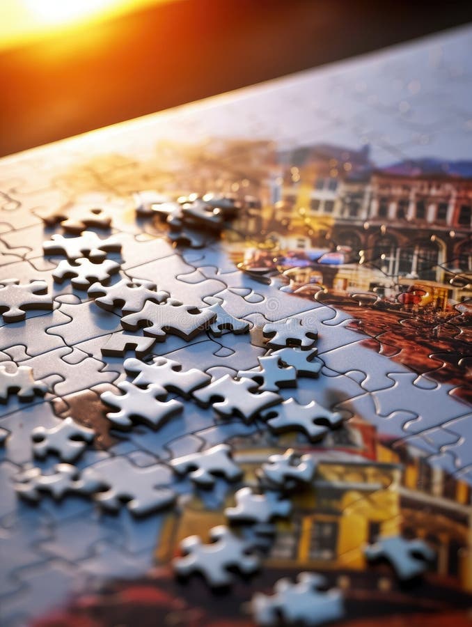 Puzzle Piece is Placed on Top of Pile of Other Pieces, Creating an ...
