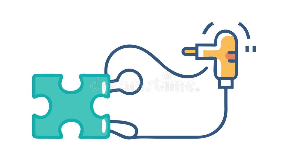 Puzzle Piece with Plug Icon for Integration & Connection, Vector Design ...