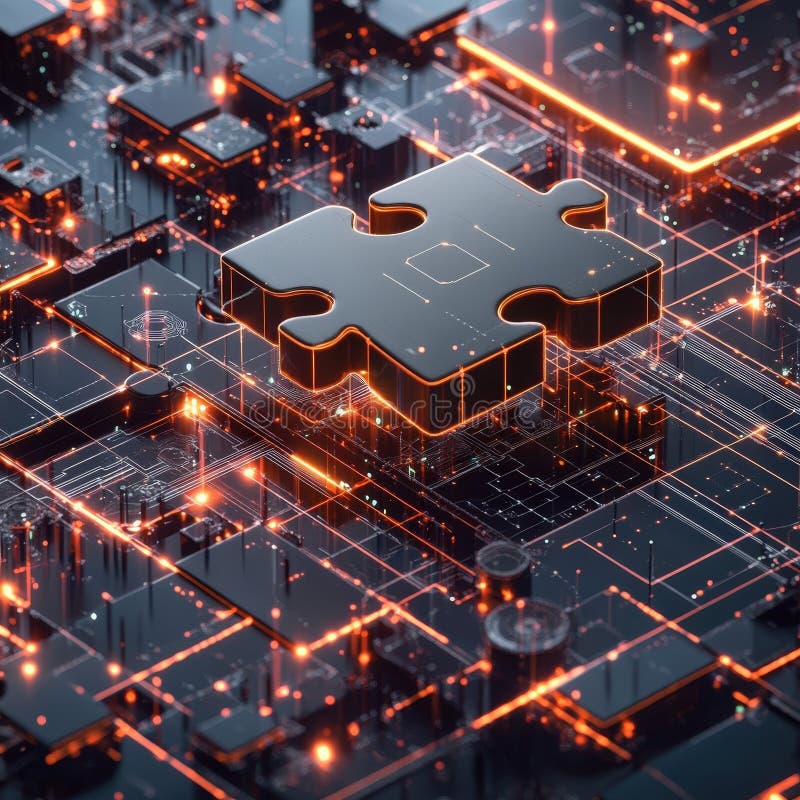 Puzzle Piece on a Glowing Circuit Board Design Stock Image - Image of ...