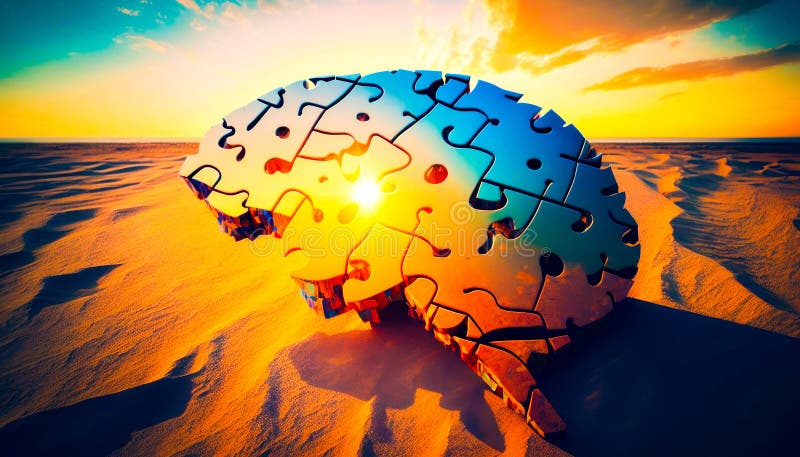Puzzle Piece Shaped Like Human Brain in the Desert. Generative AI Stock ...