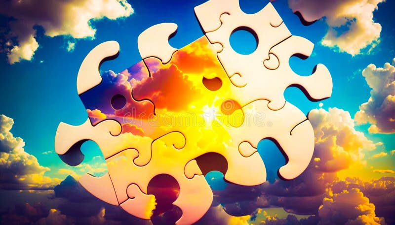 Puzzle Piece in the Sky with Clouds. Generative AI Stock Image - Image ...