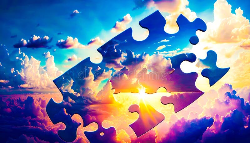 Puzzle Piece in the Sky with Clouds. Generative AI Stock Photo - Image ...