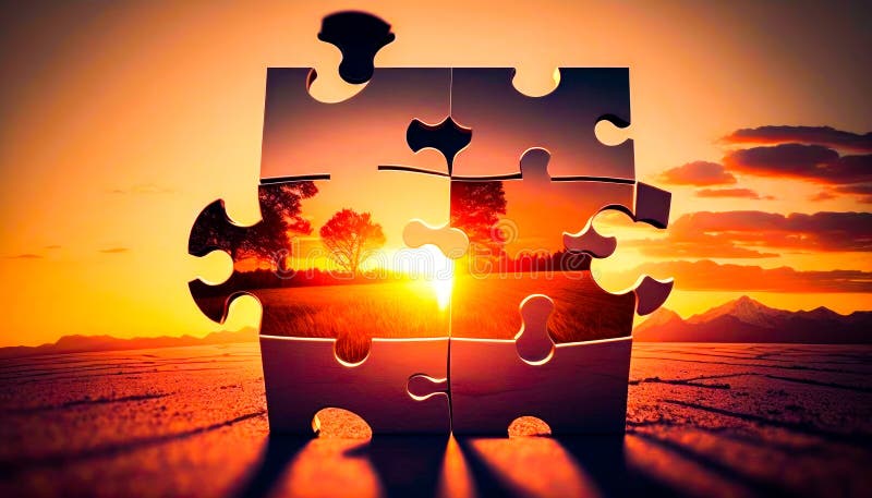 Puzzle Piece with the Sun Setting in the Background. Generative AI ...