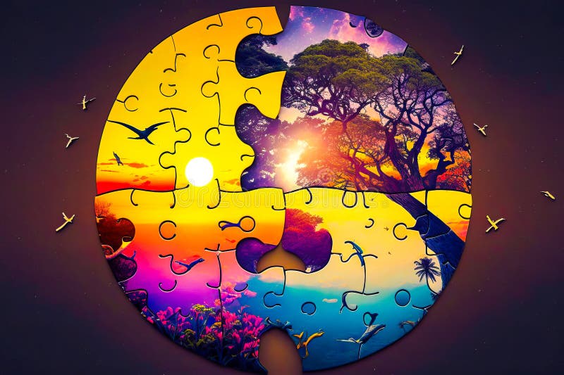 Puzzle Piece with the Sun and Trees in it. Generative AI Stock Image ...