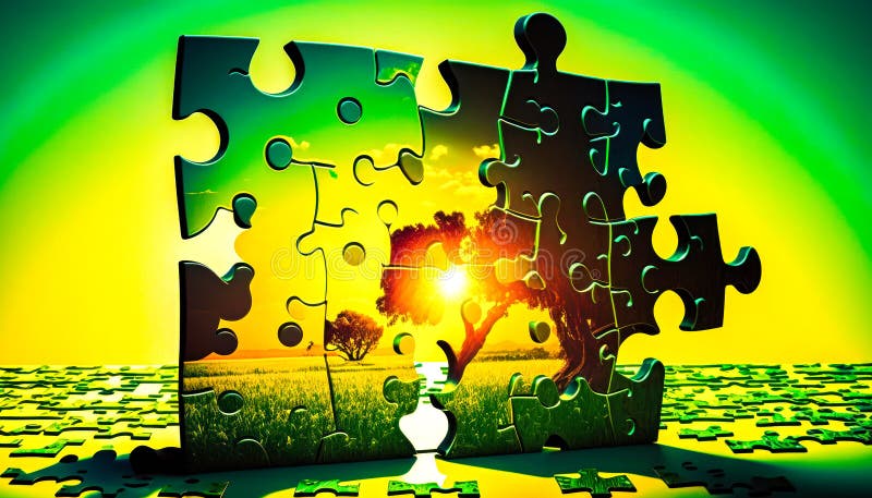 Puzzle Piece with Tree in the Middle. Generative AI Stock Illustration ...