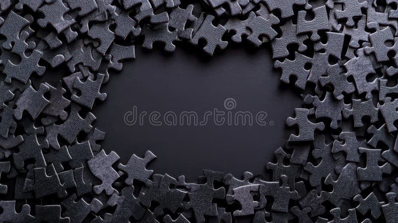 Puzzle Pieces Border: Dark Jigsaw Frame with Empty Center for Text or ...