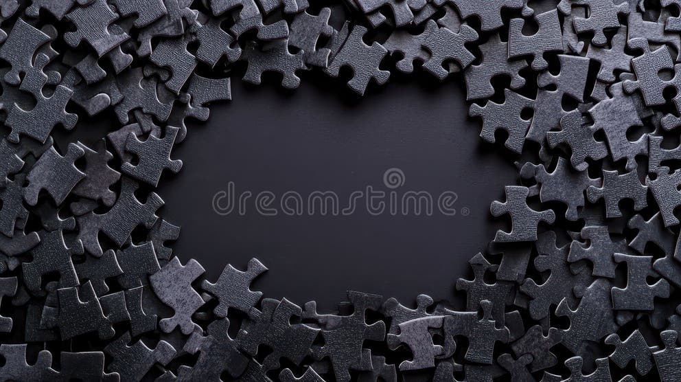 Puzzle Pieces Border: Dark Jigsaw Frame with Empty Center for Text or ...