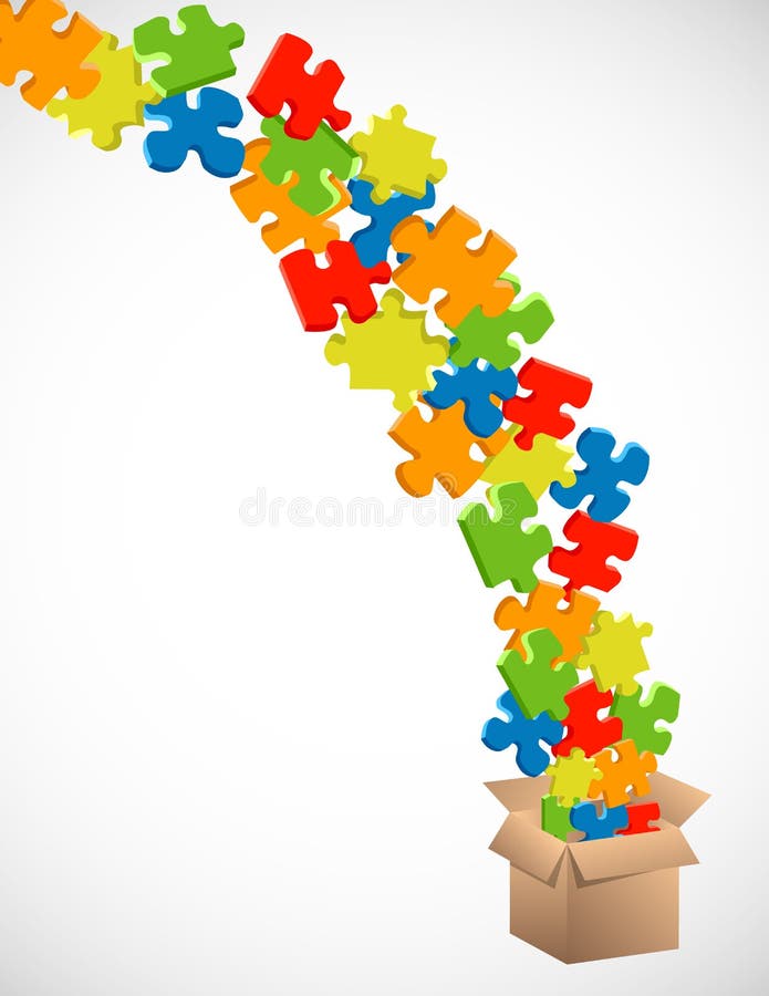 Puzzle Pieces in a Box stock vector. Illustration of exploding - 19141651
