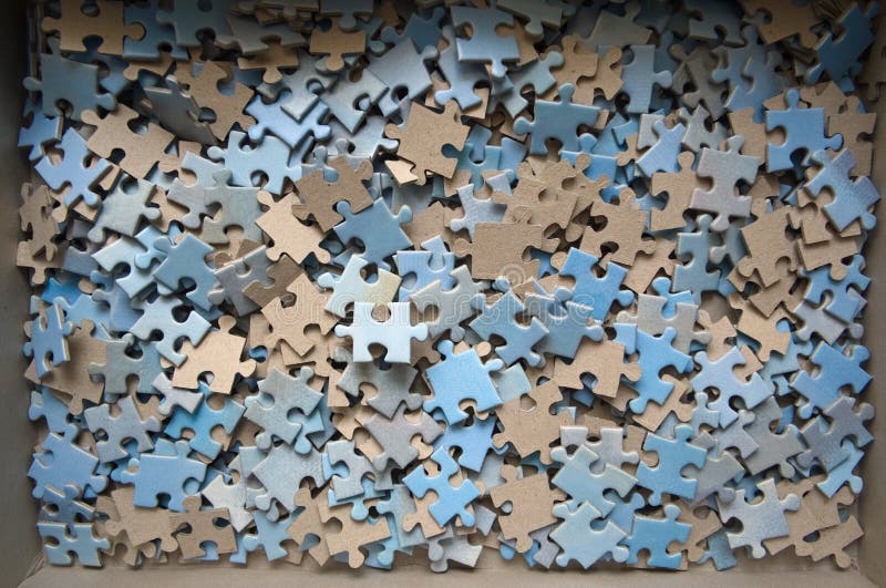 Puzzle Pieces in the Box Mostly Blue and White Colors Stock Photo ...