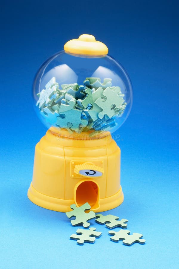 Puzzle Pieces in Bubblegum Machine Stock Photo - Image of shapes ...