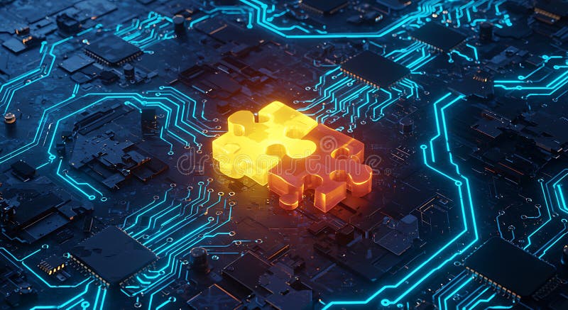 Puzzle Pieces on a Circuit Board Representing Technology and Connection ...