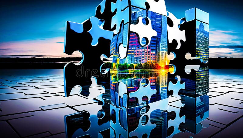 Puzzle Pieces with City Skyline in the Background. Generative AI Stock ...