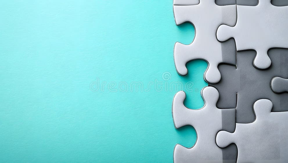 Puzzle Pieces Coming Together on a Turquoise Background Showcasing ...