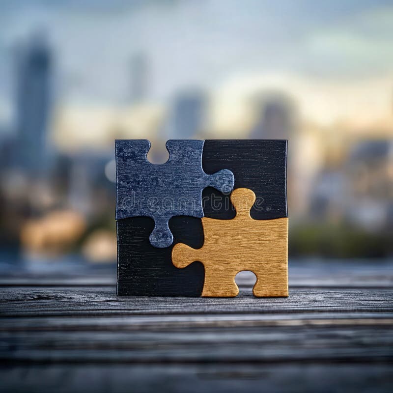 Puzzle Pieces Connected with Blurred City Background Stock Illustration ...