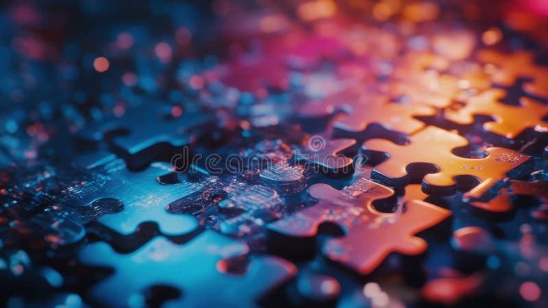 Puzzle Pieces Creating Teamwork on Printed Circuit Board Stock Photo ...