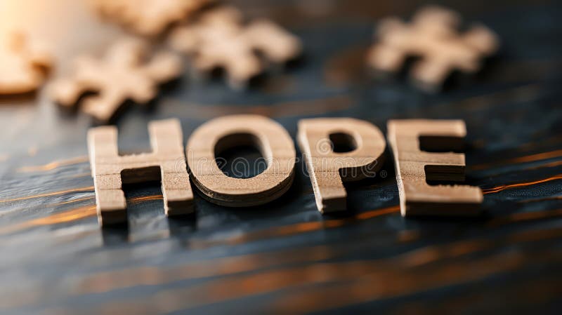 Puzzle Pieces Creating the Word HOPE, Dynamic and Bright Stock ...