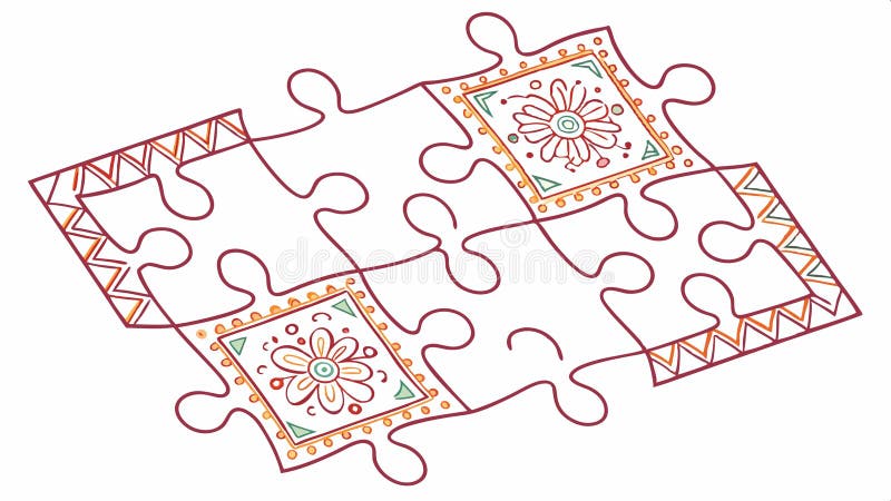 Puzzle Pieces with Decor, Jigsaw Pattern Design Vector Design ...
