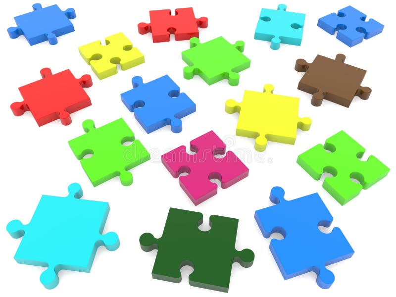 Puzzle Pieces of Different Colors Scattered Stock Illustration ...