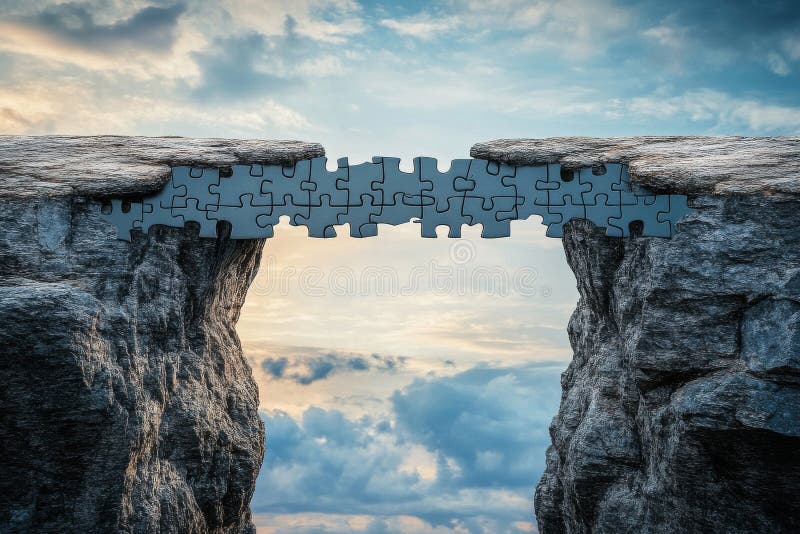 Puzzle Bridge Connecting Two Cliffs Dramatic Sky Background 3d Hope ...