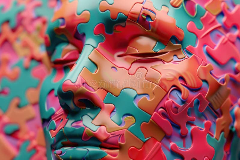 Puzzle Pieces Forming a Colorful Human Face Stock Illustration ...