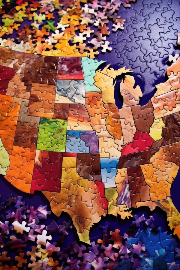 Puzzle Pieces Forming Complete Us Map Stock Illustration - Illustration ...