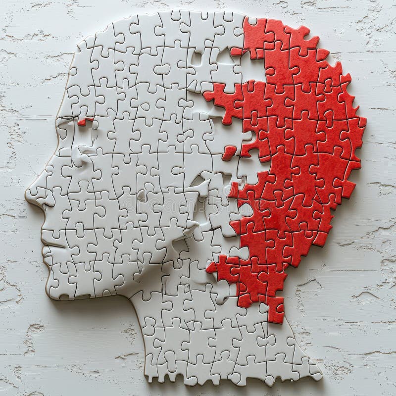 Puzzle Pieces Forming a Human Face with a Red Missing Section Stock ...