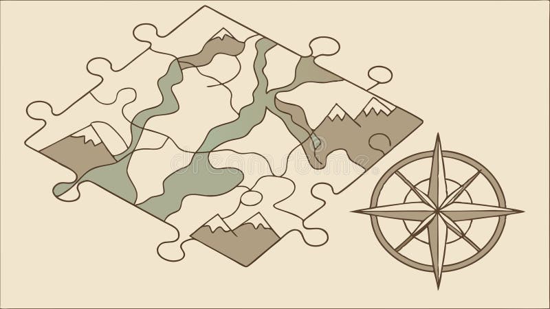 Puzzle Pieces Forming a Map and Compass, Strategy and Exploration ...
