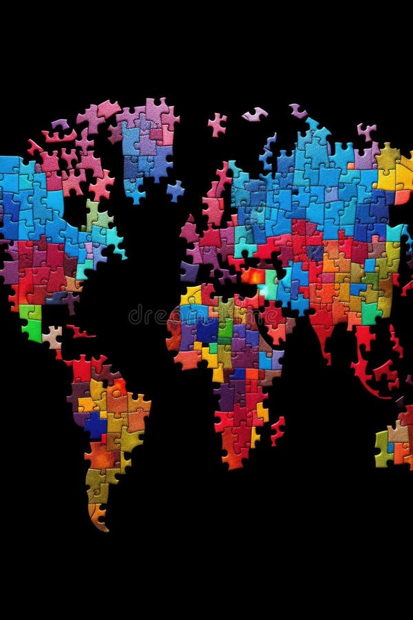 Puzzle Pieces Forming a World Map for Global Unity Stock Illustration ...