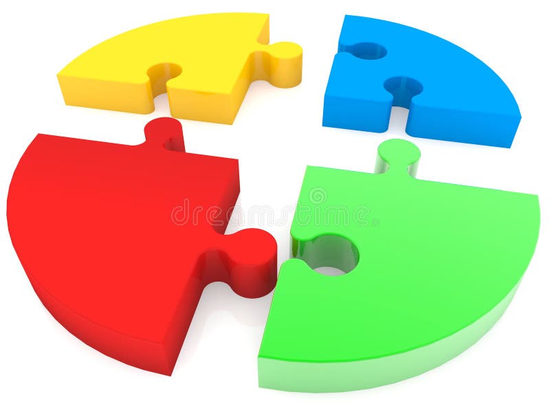 Four Puzzle Pieces in Various Colors on White Stock Photo - Image of ...