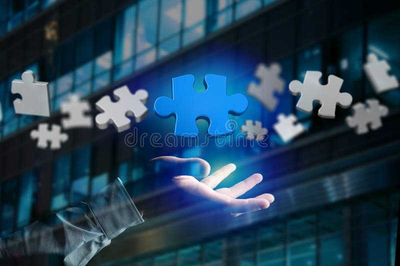 Puzzle Pieces on a Futuristic Interface - 3d Rendering Stock Photo ...