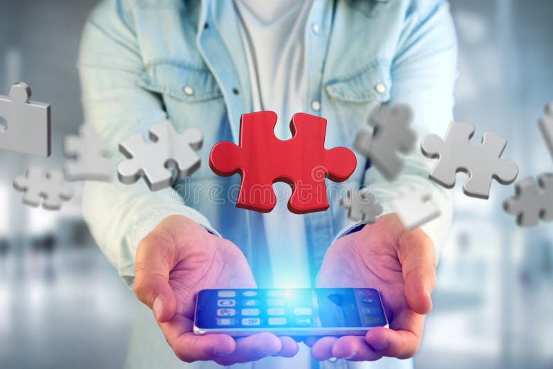 Puzzle Pieces on a Futuristic Interface - 3d Rendering Stock Image ...