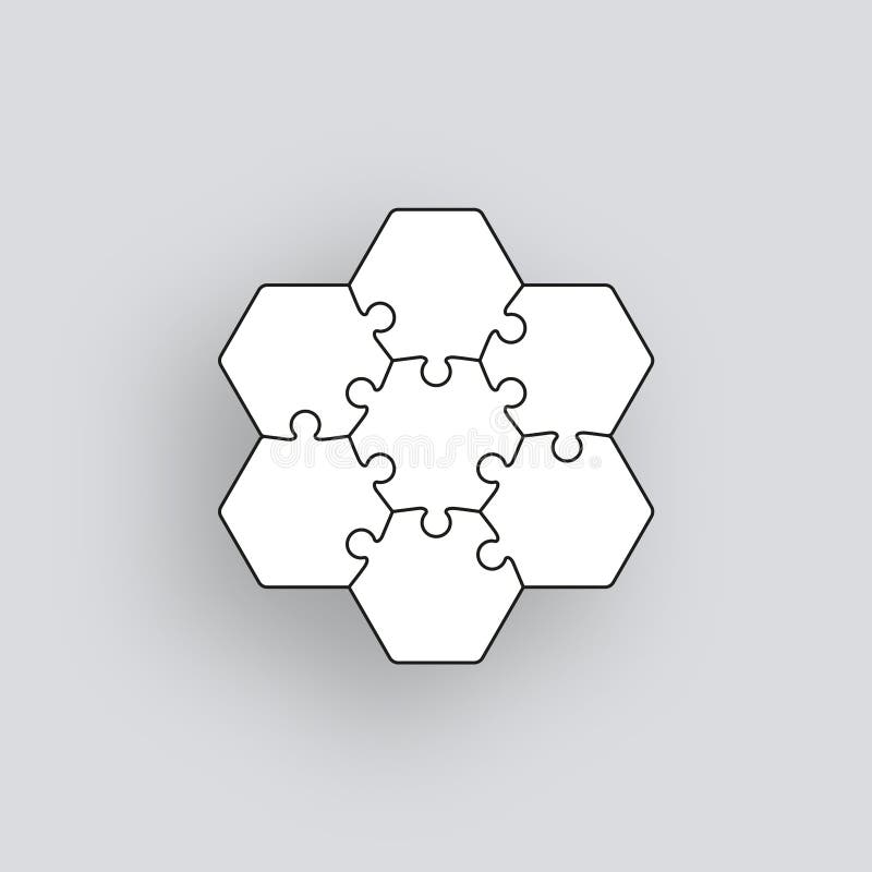 Puzzle Pieces Game. Jigsaw Grid with 7 Hexagonal Details. Vector ...