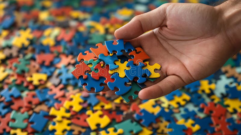 Puzzle Pieces Hand Jigsaw Puzzle Solving Problem Colorful Game Teamwork ...