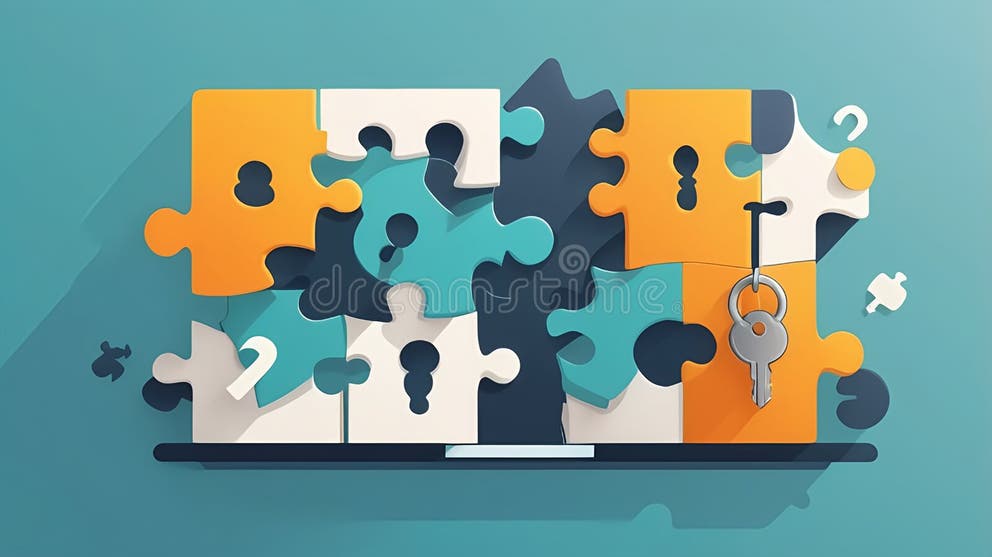 Puzzle Pieces with Key Solution Stock Illustration - Illustration of ...