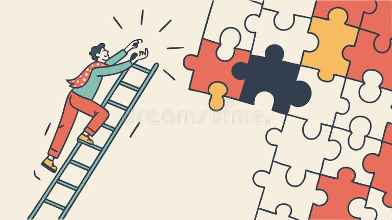 Puzzle Pieces with Ladder, Problem Solving and Teamwork Vector Design ...