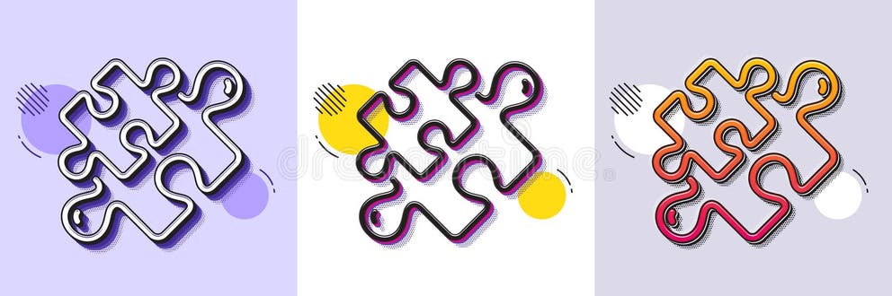 Puzzle Pieces Line Icon. Jigsaw Game Challenge Sign. Halftone Dotted ...