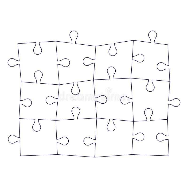 Puzzle Pieces in Line Style Isolated on White Background. Stock ...