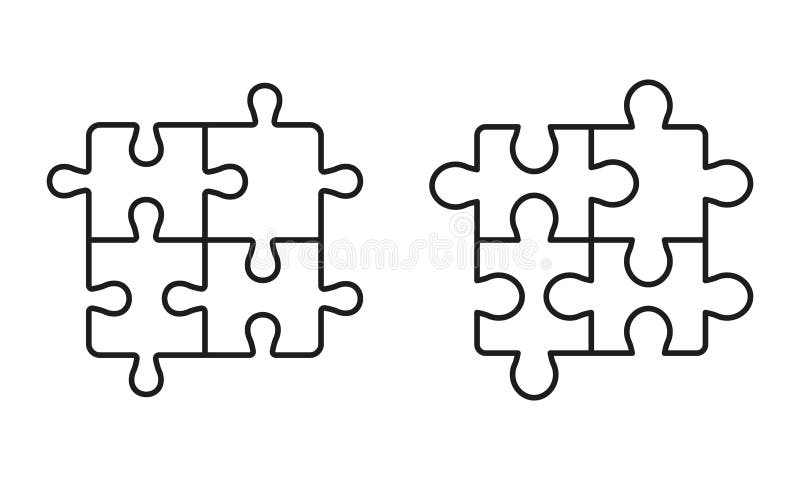 Puzzle Pieces Match, Combination Solution Line Icon Set. Teamwork ...