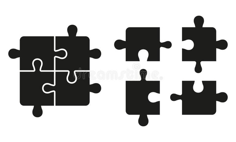 Puzzle Pieces Match, Combination Solution Silhouette Icon Set. Assemble ...