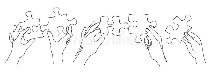 Puzzle Pieces in Peoples Hands. Continuous Line Art of Solution ...