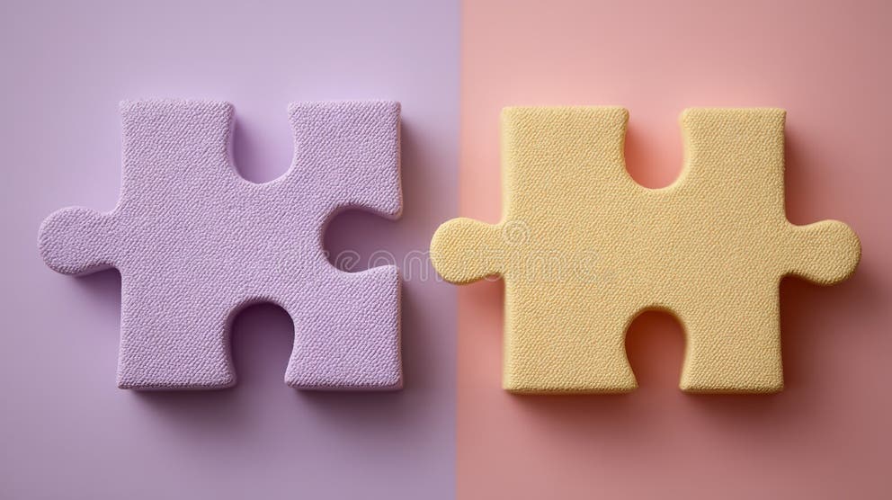 Puzzle Pieces on Split Color Background Symbolizing Connection and ...