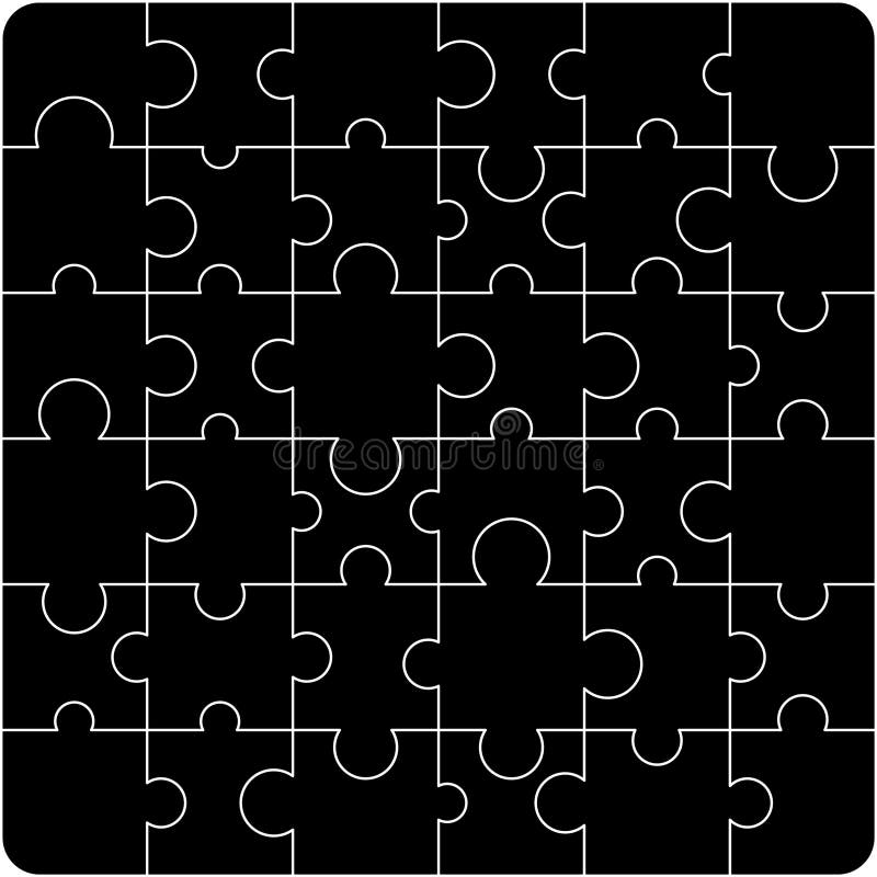 Puzzle Pieces Square. Puzzle Game Vector Template with Right Angles ...