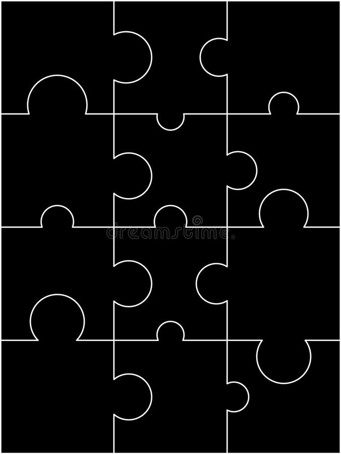 Puzzle Pieces Square. Puzzle Game Vector Template with Right Angles ...