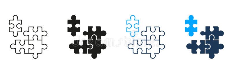 Puzzle Pieces, Teamwork, Logic Game, Idea Line and Silhouette Icon Set ...