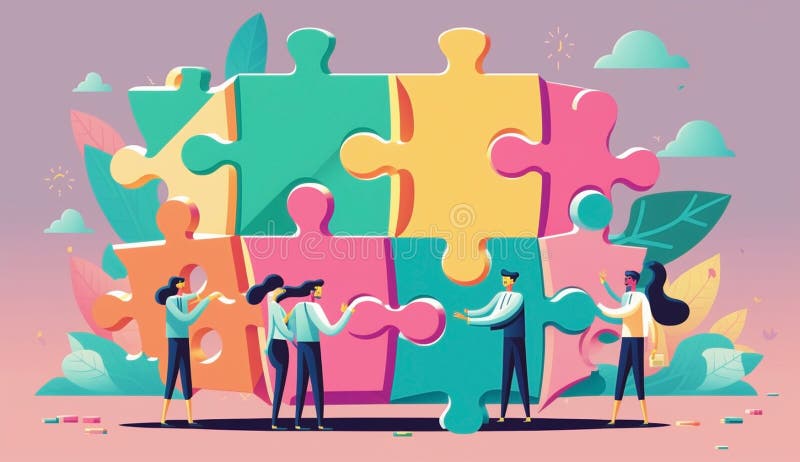 Puzzle Pieces, Teamwork of People Helping Solve a Puzzle Stock ...