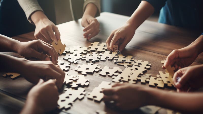 Puzzle Pieces, Teamwork of People Helping Solve a Puzzle Stock ...